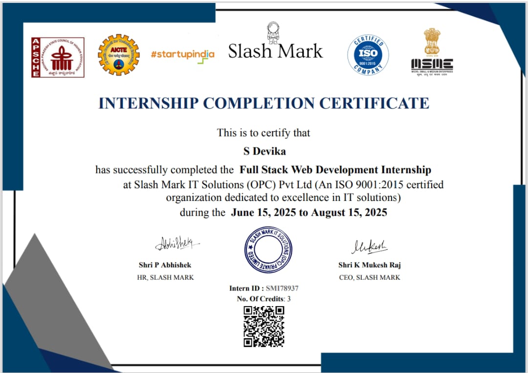 S Devika - Software Engineer Portfolio